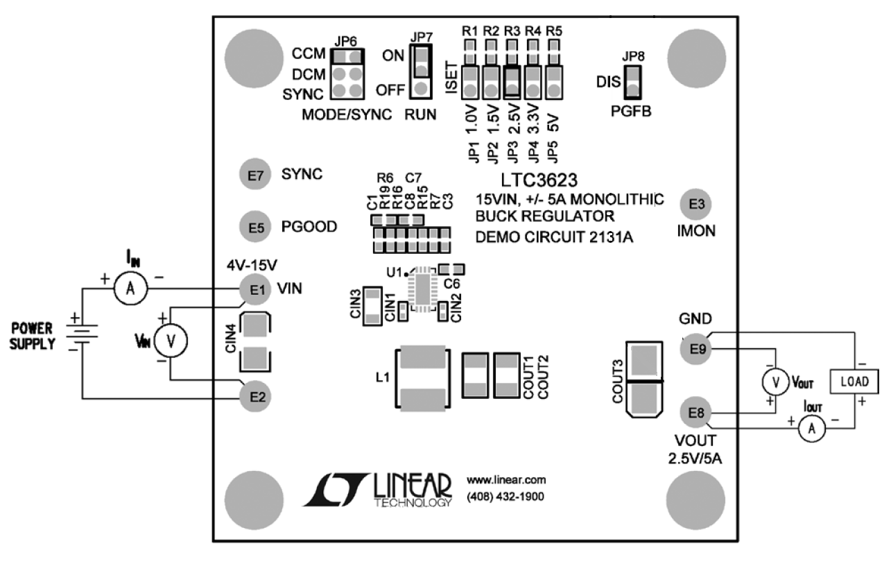 DC2131A: 0 ~ 14.5V @ 5A, 4 ~ 15V in