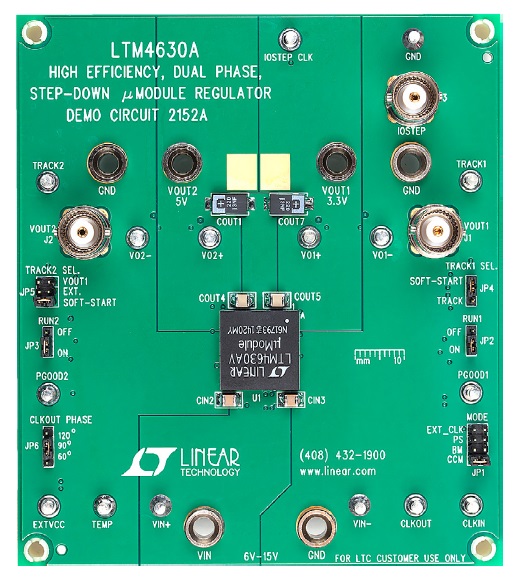 DC2152A: 3.3V @ 18A & 5V @ 8A, 6 ~ 15 Vin, Buck