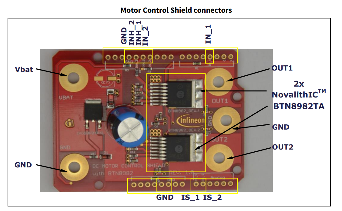 DCMOTORCONTRBTN8982TOBO1: 30A, 8 ~ 18V DC Brush Motor Shield