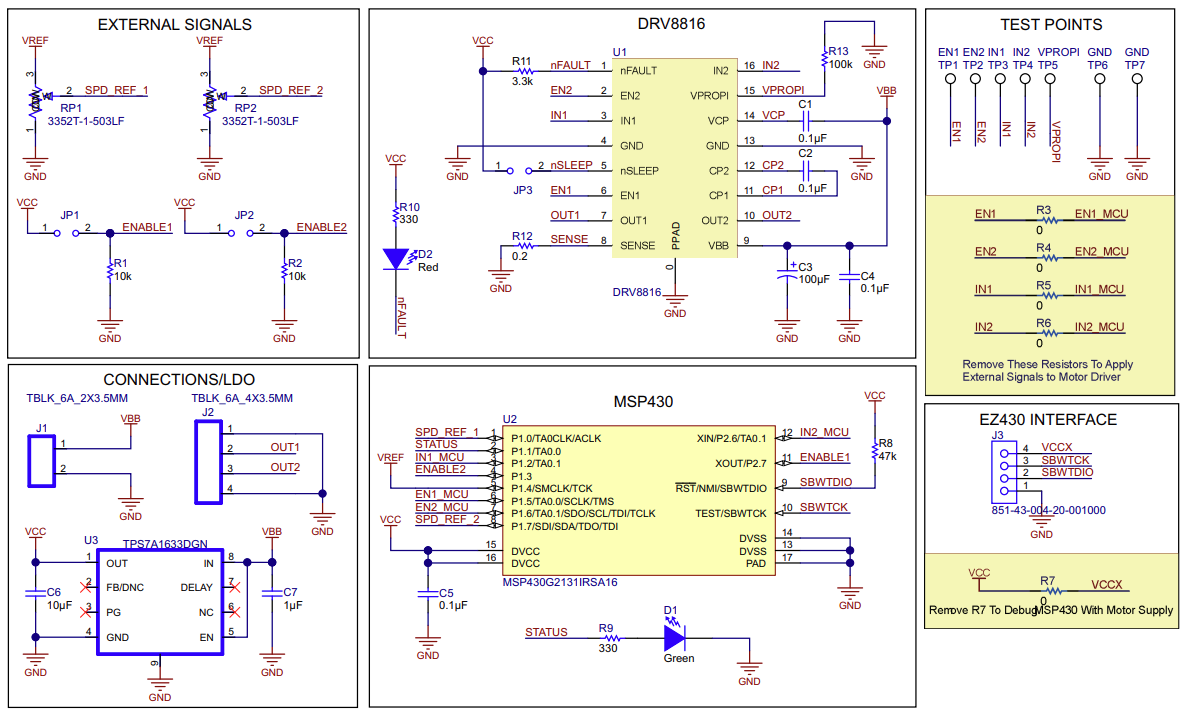 DRV8816EVM: 2.5A, 8 ~ 38V, Dual 1/2-H Bridge Motor Driver