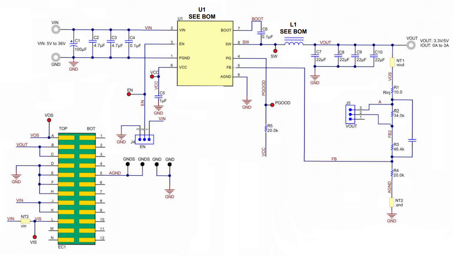 LMR33630ADDAEVM: 3.3V or 5V @ 3A, 5 ~ 36V in
