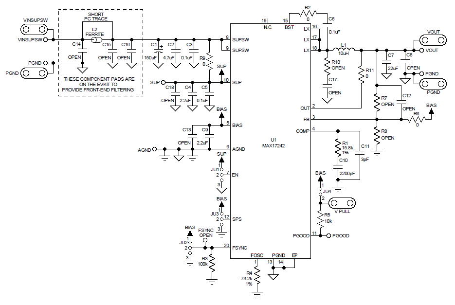 MAX17242EVKIT#: 3.3V @ 2A, 3.5 ~ 36 Vin, Buck
