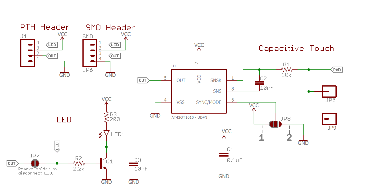 SEN-14520: Single-Button Capacitive Touch Breakout Board