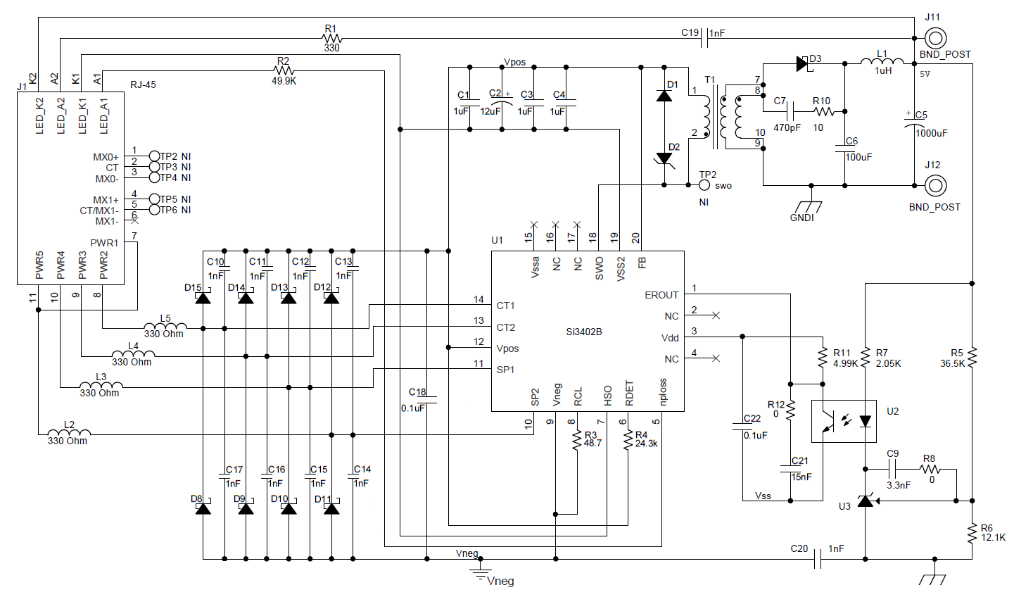 SI3402BISO-EVB: Isolated 802.3at Type 1 PoE PD