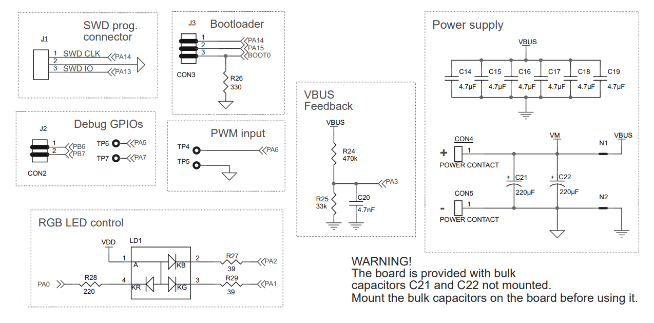 STEVAL-ESC002V1: 20A, 6.7 ~ 45 V, Three Phase Brushless Motor Controller