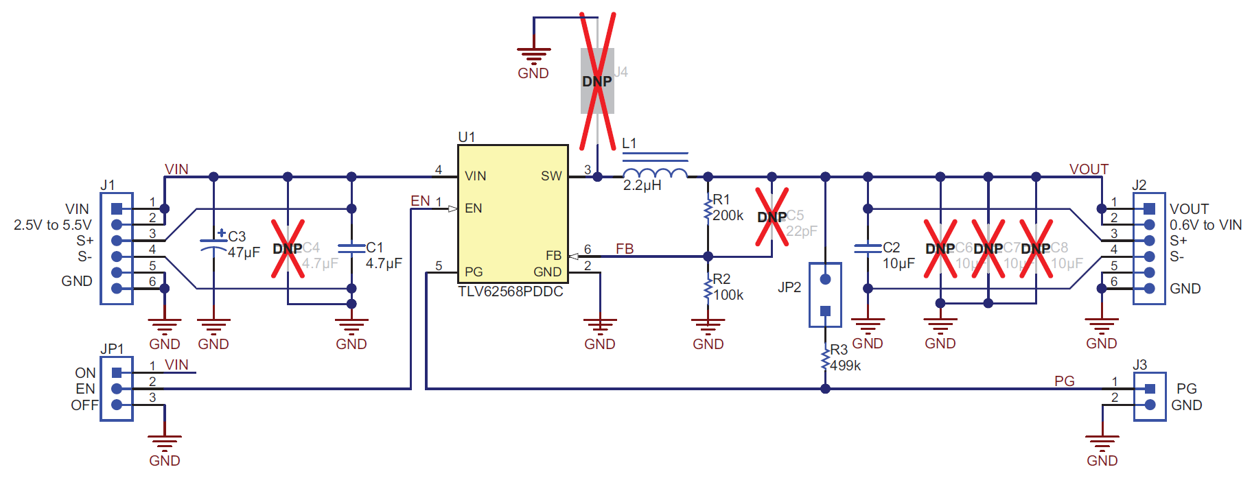 TLV62568PEVM-884: 1.8V @ 1A, 2.5 ~ 5.5V in
