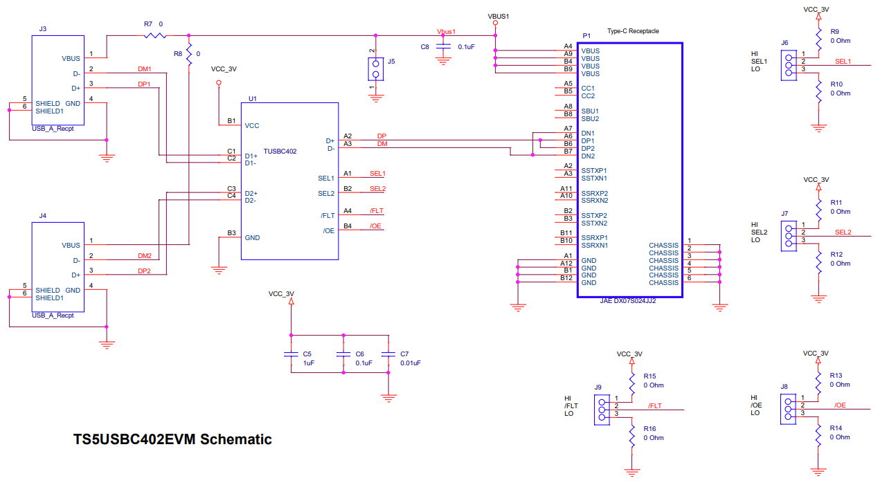 TS5USBC402EVM: Dual 2:1 USB 2.0 Mux/DeMux with 20V OVP Evaluation Module