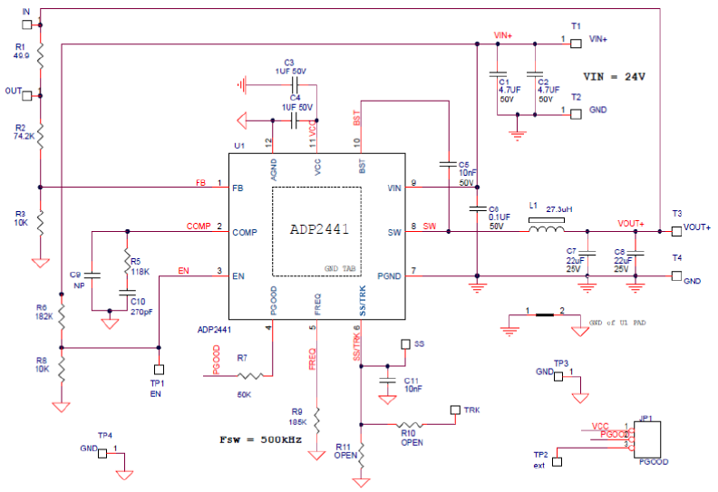 ADP2441-EVALZ: 5V @ 1A, 6 ~ 36V in