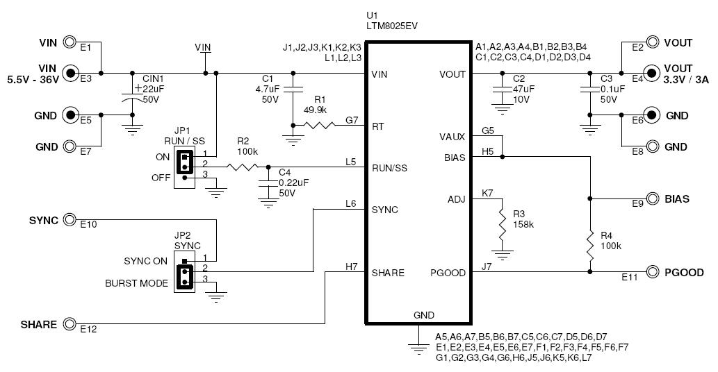 DC1379A: 3.3V @ 3A, 5.5 ~ 36V in, Inductor On-Chip