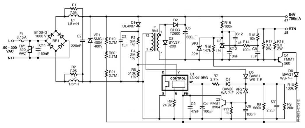 DER-340: 750mA @ 54V Max, 90 ~ 300VAC In