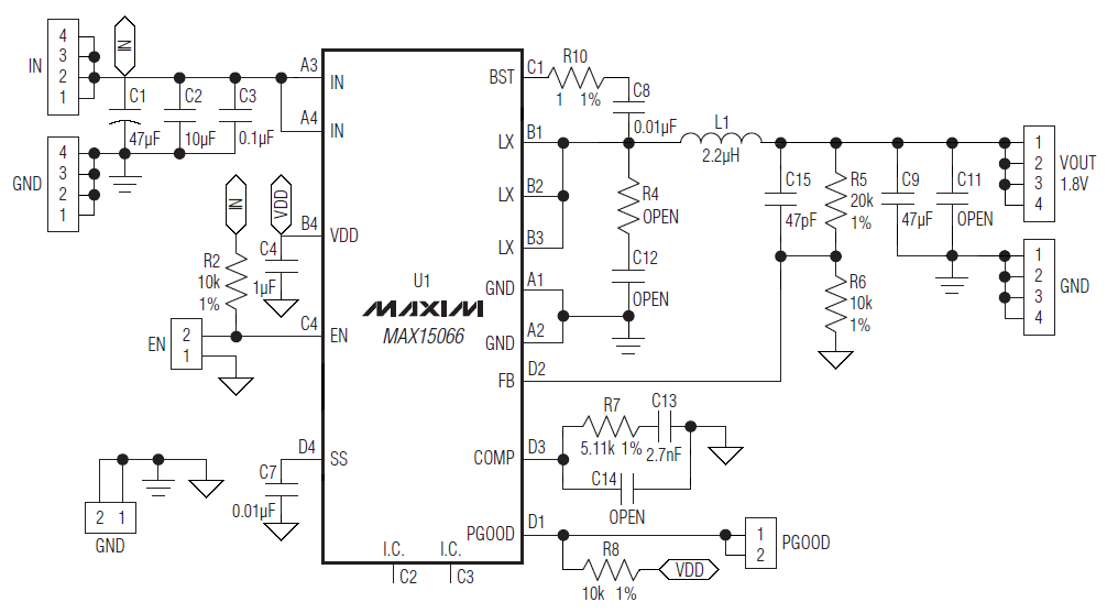 MAX15066EVKIT+: 1.8V @ 4A, 4.5 ~ 16V in