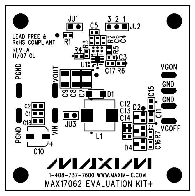MAX17062EVKIT+: ±15V @ 600mA, 29V @ 30mA, TFT