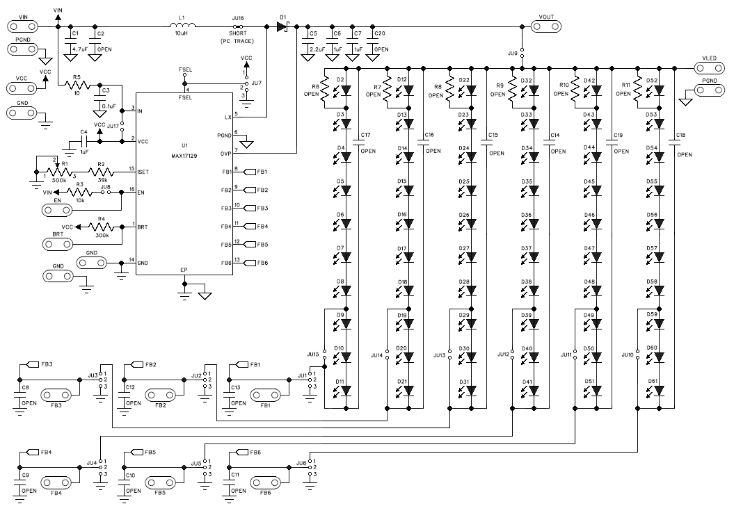 MAX17129EVKIT+: 6Ch, 10 ~ 45mA @ 15 ~ 44V, 3 ~ 26V in