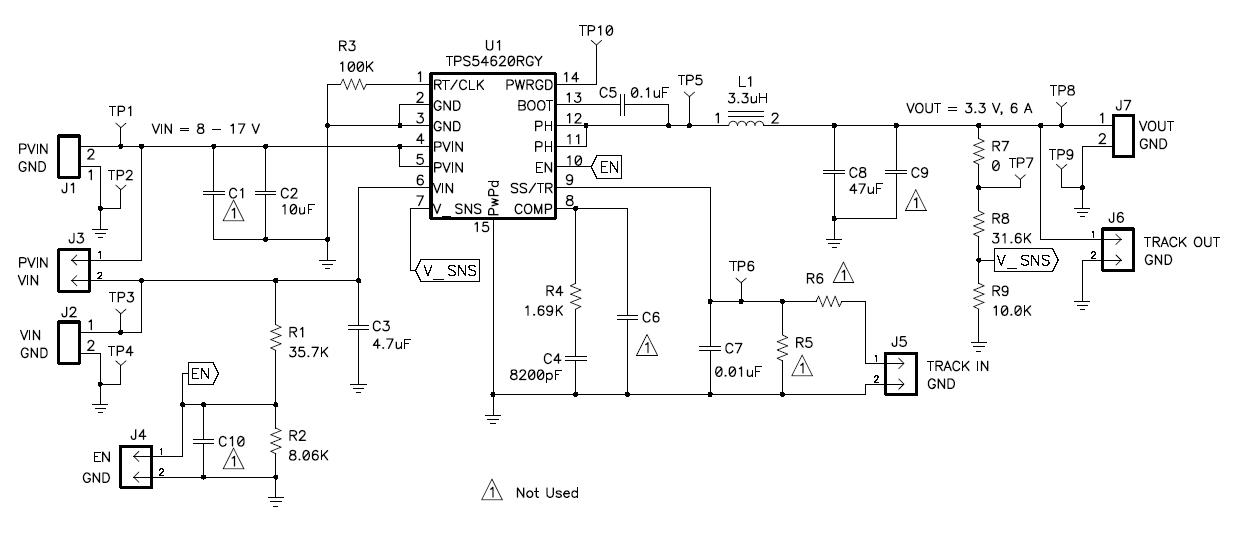 TPS54620EVM-374: 3.3V @ 6A, 8 ~ 17 Vin