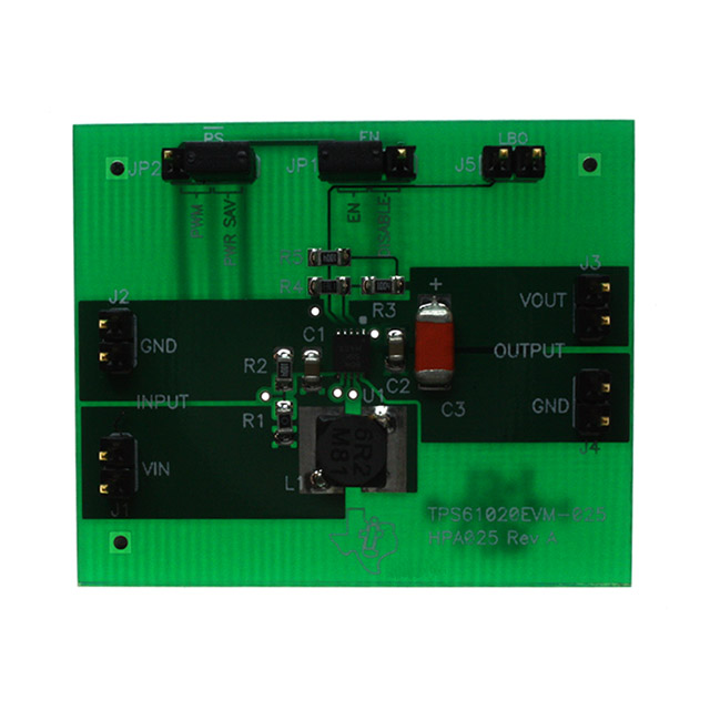 TPS61020EVM-025: Boost, 3.3V @ 250 ~ 900mA, 0.9 ~ 6V in