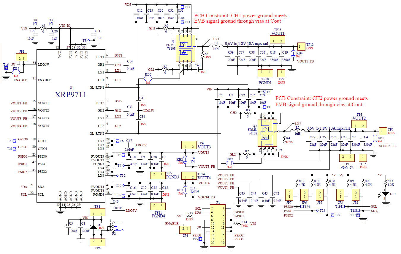 XRP9711EVB-DEMO-1: 4 Ch. Buck, 5 ~ 22V in